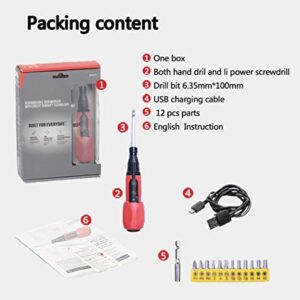 Jiahe Cordless Screwdriver, Electric Rechargeable Screwdriver 3.6V 800mAh Li-ion with Battery Indicator LED light with 12 Free Accessories for Home DIY,Both Hand and Mini Cordless Screwdriver Drill