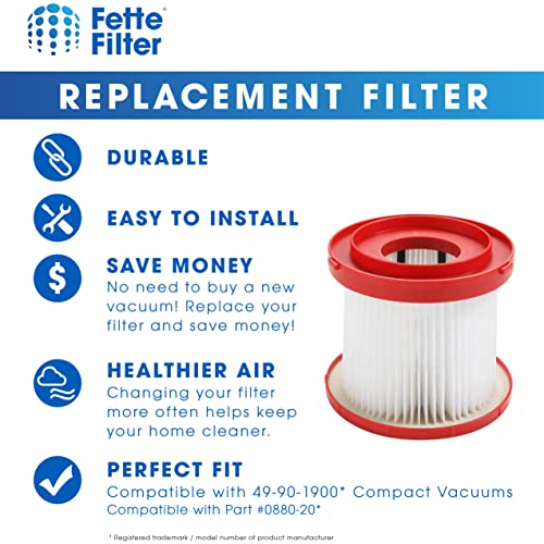 Fette Filter- HEPA Wet Dry Vacuum Filter Compatible with Milwaukee 49-90-1900 for Gallon Wet/Dry Vacuum M18 2 Gallon (0880-20), M12 FUEL 1.6 Gallon (0960-20), M18 FUEL PACKOUT (0970-20). 4 QTY