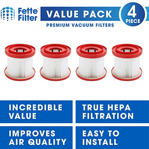 Fette Filter- HEPA Wet Dry Vacuum Filter Compatible with Milwaukee 49-90-1900 for Gallon Wet/Dry Vacuum M18 2 Gallon (0880-20), M12 FUEL 1.6 Gallon (0960-20), M18 FUEL PACKOUT (0970-20). 4 QTY