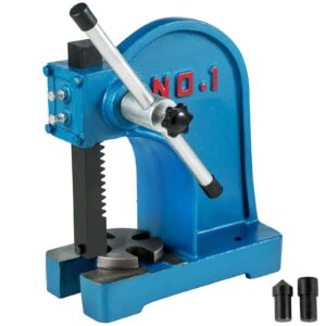 bestequip manual arbor press 1 ton, heavy duty arbor press with 4-5/8 inch maximum height, manual desktop arbor press cast iron material, for riveting punching holes