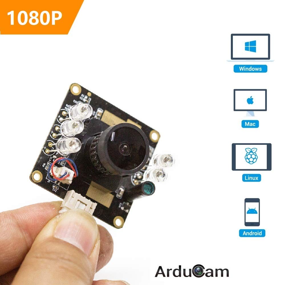 Arducam 1080P Day & Night Vision USB Camera for Computer, 2MP Automatic IR-Cut Switching All-Day Image USB2.0 Webcam Board with IR LEDs for Windows, Linux, Android and Mac OS