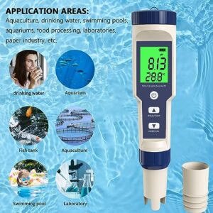 RCYAGO PH Meter, 5 in 1 PH/TDS/EC/Salinity/Temp Meter with ATC, 0.01 Resolution High Accuracy Water Testing for Drinking Water, Hydroponics, Seawater, Aquariums, Fish Tank and Swimming Pools