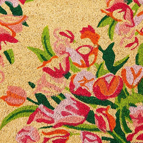 Juvale Floral Natural Coir Nonslip Welcome Door Mat (Pink, Orange, Green, 17 x 30 in)