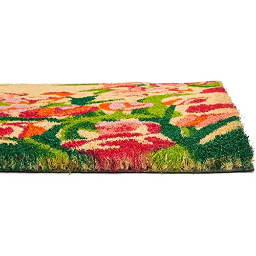 Juvale Floral Natural Coir Nonslip Welcome Door Mat (Pink, Orange, Green, 17 x 30 in)