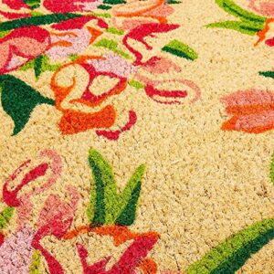 Juvale Floral Natural Coir Nonslip Welcome Door Mat (Pink, Orange, Green, 17 x 30 in)