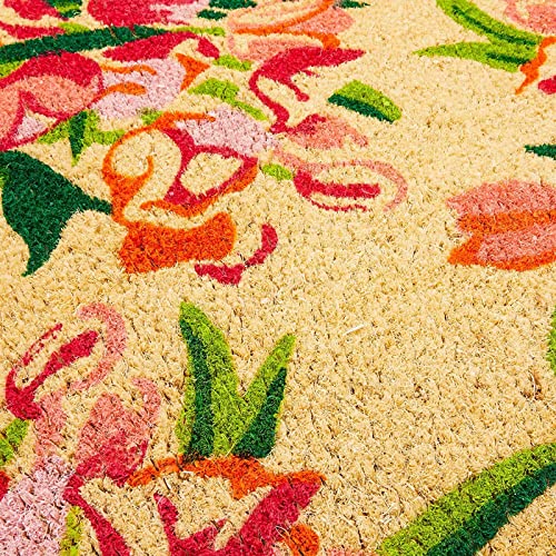 Juvale Floral Natural Coir Nonslip Welcome Door Mat (Pink, Orange, Green, 17 x 30 in)