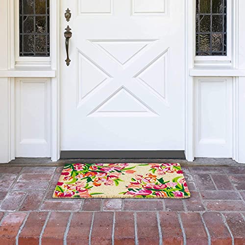 Juvale Floral Natural Coir Nonslip Welcome Door Mat (Pink, Orange, Green, 17 x 30 in)