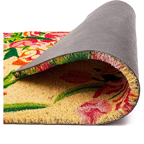 Juvale Floral Natural Coir Nonslip Welcome Door Mat (Pink, Orange, Green, 17 x 30 in)