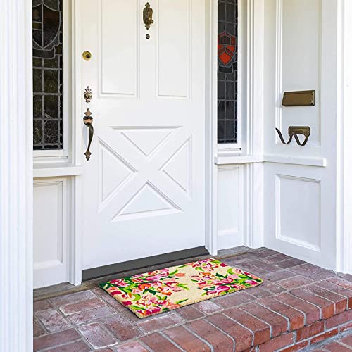 Juvale Floral Natural Coir Nonslip Welcome Door Mat (Pink, Orange, Green, 17 x 30 in)