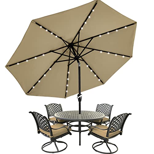 MASTERCANOPY Patio Umbrella with 32 Solar LED Lights -8 Ribs (9ft,Khaki)