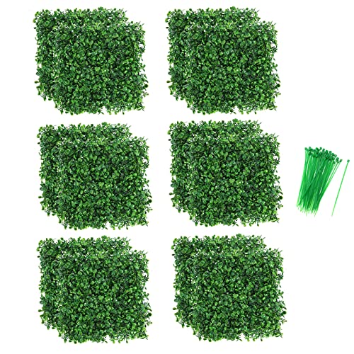 YaeMarine 12-Pack 10"x10" Artificial Boxwood Hedge Mat with Cable Ties UV Privacy Fence Screen Greenery Panel Outdoor Decor,Garden,Pawn (12)