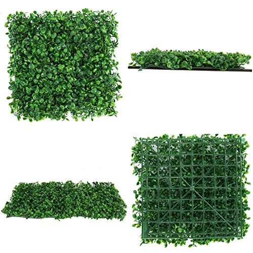 YaeMarine 12-Pack 10"x10" Artificial Boxwood Hedge Mat with Cable Ties UV Privacy Fence Screen Greenery Panel Outdoor Decor,Garden,Pawn (12)