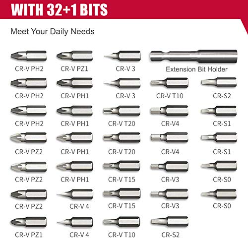 Eastvolt 4V Cordless Mini Electric Screwdriver, 1500mAh USB Rechargable Battery, 32 Pieces 1/4 in HEX Screwdriver Bits, 1 Piece Extension Holder and Storage Toolbox