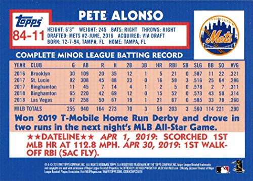 2019 Topps Update 1984 Topps Baseball Design #84-11 Pete Alonso Rookie Card