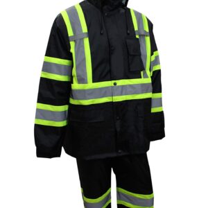 RK Safety TBK66 Class 3 Rain suit, Jacket, Pants High Visibility Reflective Black Bottom with X Pattern(Large, Black)