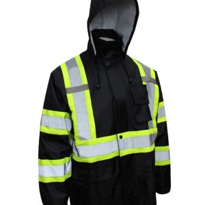 RK Safety TBK66 Class 3 Rain suit, Jacket, Pants High Visibility Reflective Black Bottom with X Pattern(Large, Black)