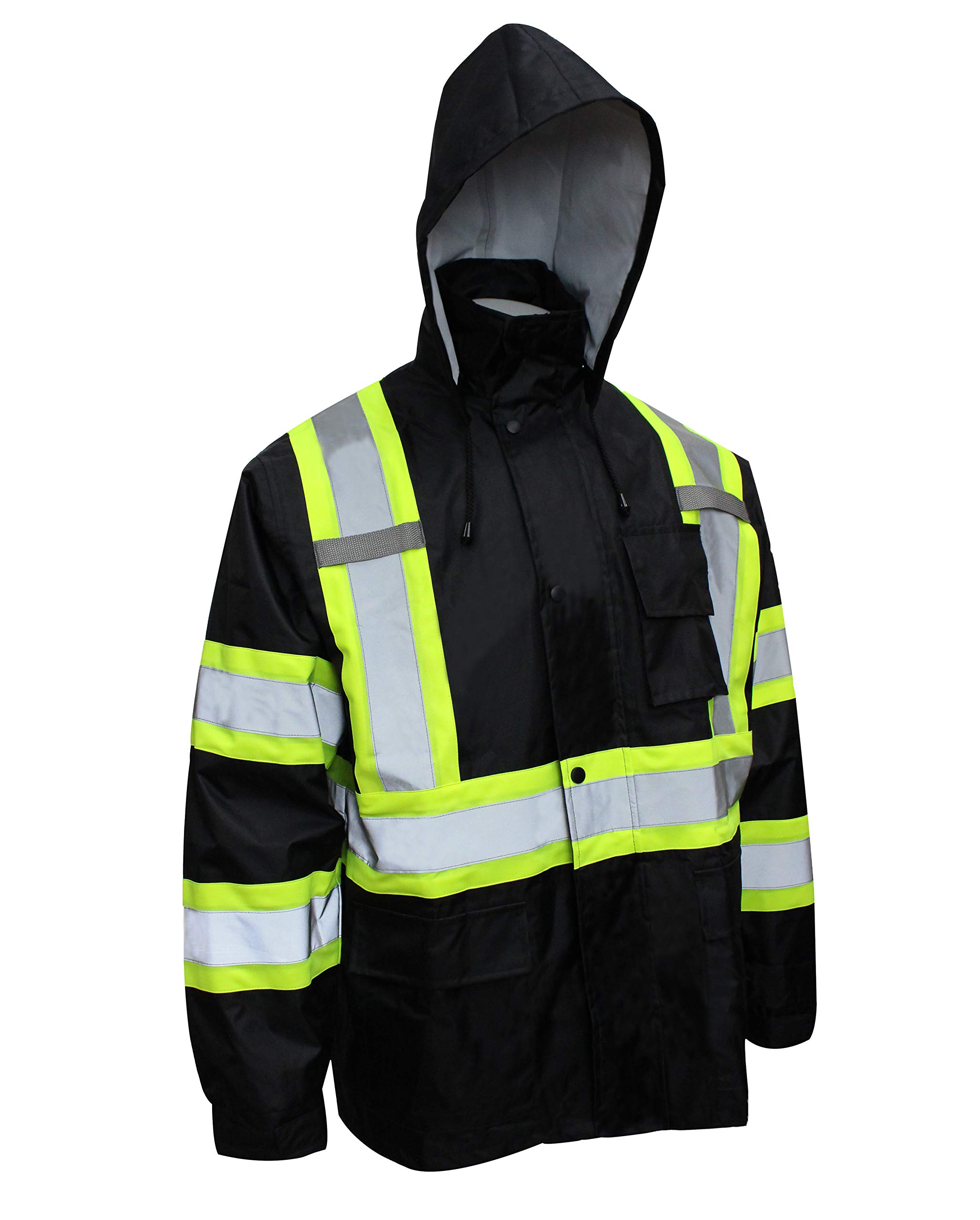 RK Safety TBK66 Class 3 Rain suit, Jacket, Pants High Visibility Reflective Black Bottom with X Pattern(Large, Black)