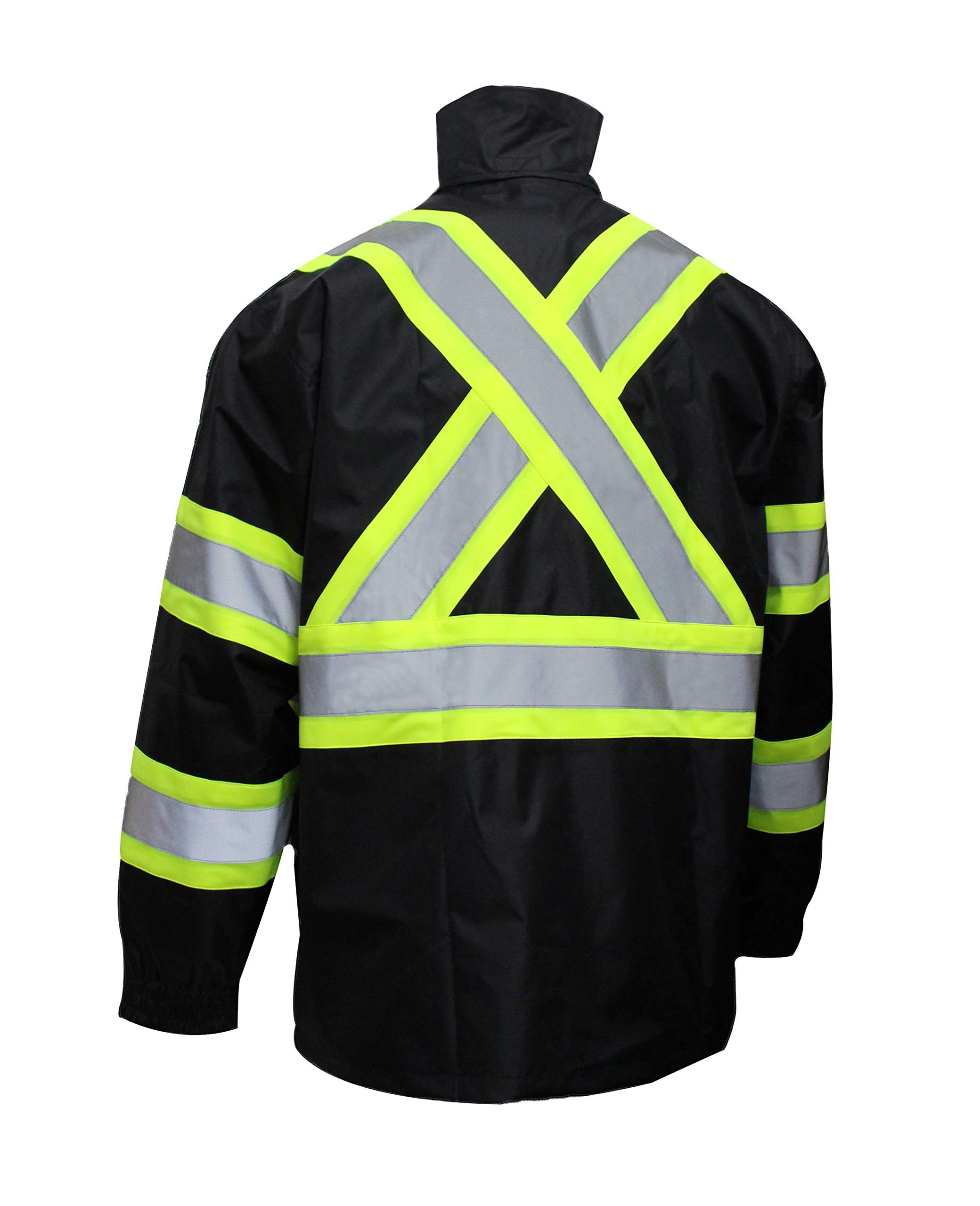 RK Safety TBK66 Class 3 Rain suit, Jacket, Pants High Visibility Reflective Black Bottom with X Pattern(Large, Black)