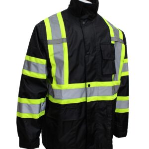 RK Safety TBK66 Class 3 Rain suit, Jacket, Pants High Visibility Reflective Black Bottom with X Pattern(Large, Black)