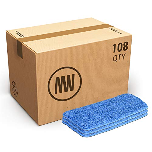 Bulk 18" Microfiber Wet Mop Pads Wholesale - Case Quantity (108 Count) | Use with Any Velcro Style Mop Frame | Machine Washable