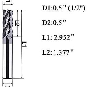 joleully 1/2" Carbide Square End Mill, HRC 45 Deg Single End 4 Flute AlTiN Coating Mill Bits