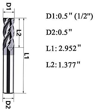 joleully 1/2" Carbide Square End Mill, HRC 45 Deg Single End 4 Flute AlTiN Coating Mill Bits