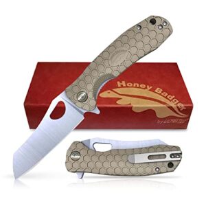 western active honey badger wharncleaver pocket knife, steel blade everyday carry knife, pocket knife, tactical knife and folding knife with deep carry pocket clip - (medium tan hb1039)