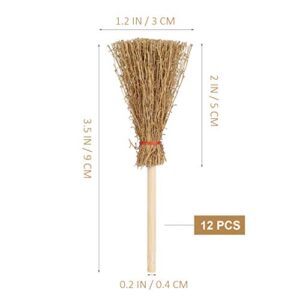 Exceart 12 Pcs 9cm Mini Broom Red Rope Wizard Broom Miniature Decorative Accessory Hangings Decorations