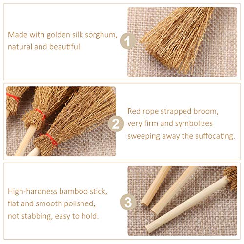 Exceart 12 Pcs 9cm Mini Broom Red Rope Wizard Broom Miniature Decorative Accessory Hangings Decorations