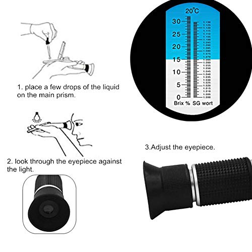 Abuycs Brix Refractometer with ATC for Beer Wort Wine Fruit Sugar Homebrew Meter Dual Scale Brix 0-32% & Specific Gravity 1.000-1.130 Replace Homebrew Hydrometer