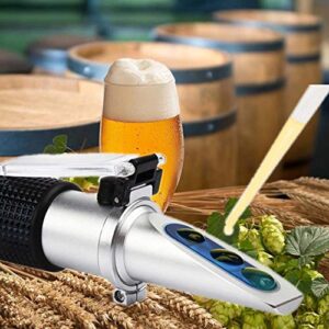 Abuycs Brix Refractometer with ATC for Beer Wort Wine Fruit Sugar Homebrew Meter Dual Scale Brix 0-32% & Specific Gravity 1.000-1.130 Replace Homebrew Hydrometer