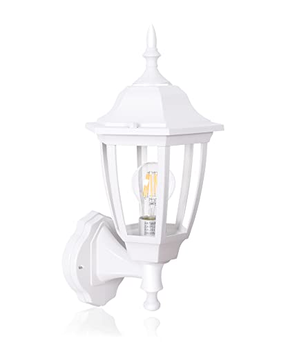 FUDESY Outdoor Wall Lantern, Exterior Waterproof Wall Sconce Light Fixture, White Front Porch Light Wall Mount for Garage, Patio, Yard, FDS2542EW (Bulb Included)