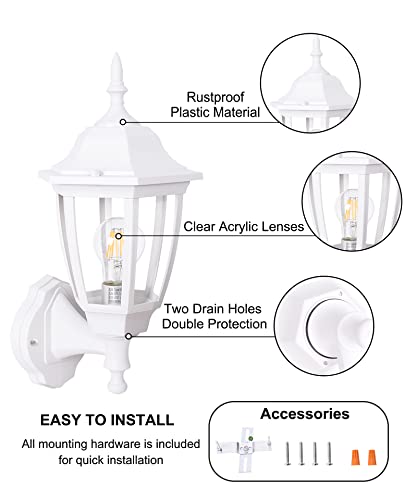 FUDESY Outdoor Wall Lantern, Exterior Waterproof Wall Sconce Light Fixture, White Front Porch Light Wall Mount for Garage, Patio, Yard, FDS2542EW (Bulb Included)