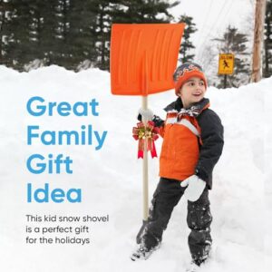 Superio Kids Snow Shovel for Driveway, Plastic Heavy Duty Shovel for Snow Removal with D Grip Wooden Handle Small Orange Kids Shovel Sturdy, 35“ Height, Durable Plastic 12" Wide Blade, Snow Fun (3)