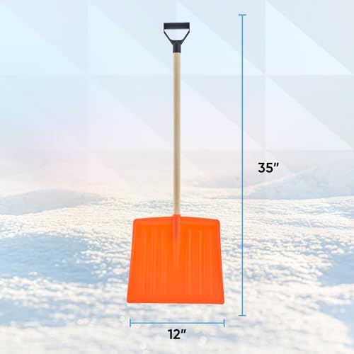 Superio Kids Snow Shovel for Driveway, Plastic Heavy Duty Shovel for Snow Removal with D Grip Wooden Handle Small Orange Kids Shovel Sturdy, 35“ Height, Durable Plastic 12" Wide Blade, Snow Fun (3)