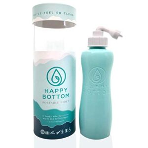 happy bottom portable bidet | leak free handheld travel bidet and peri bottle with angled nozzle sprayer | 400 ml capacity | with travel bag