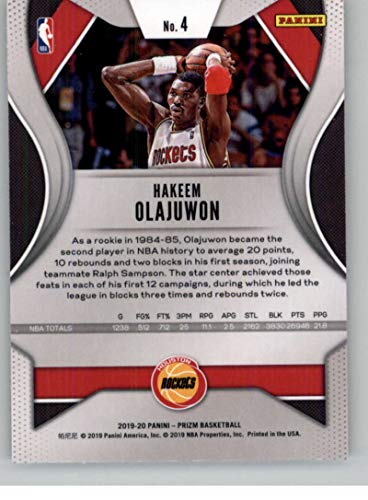 2019-20 Prizm Basketball #4 Hakeem Olajuwon Houston Rockets Official NBA Trading Card From Panini America