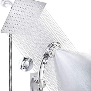 Shower Head with handheld, High Pressure 8'' Rainfall Stainless Steel Handheld Shower with ON/OFF Pause Switch Shower Combo with hose,Adhesive Shower Head Holder