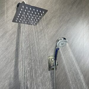 Shower Head with handheld, High Pressure 8'' Rainfall Stainless Steel Handheld Shower with ON/OFF Pause Switch Shower Combo with hose,Adhesive Shower Head Holder