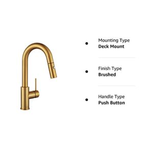 AguaStella AS59BG Brushed Gold Bar Faucet or Prep Kitchen Sink Faucet with Pull Down Sprayer and Single Handle