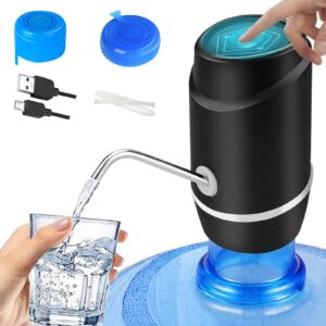 water bottle pump - water pump for 5 gallon bottle - usb charging automatic drinking water pump with reusable water bottle cap universal fit for home, office and outdoor (black)