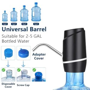 Water Bottle Pump - Water Pump for 5 Gallon Bottle - USB Charging Automatic Drinking Water Pump with Reusable Water Bottle Cap Universal Fit for Home, Office and Outdoor (Black)