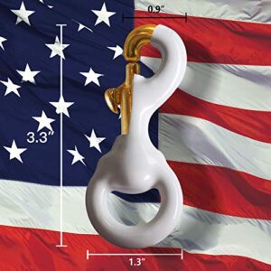 Anley Flag Accessory - 1 Pair White Rubber Coated Brass Swivel Snap Hook - Heavy Duty Flag Pole Halyard Rope Attachment Clip - For Tough Weather Conditions - 3.3 Inch - Two Hook Per Pack