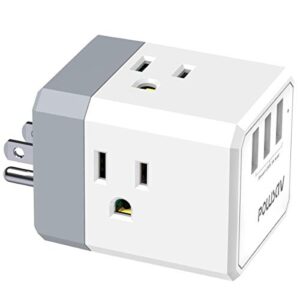 multi plug outlet, outlet expanders, powsav usb wall charger with 3 usb ports(smart 3.0a total) and 3-outlet extender with 3 way splitter, no surge protector for cruise ship, home, office, etl listed