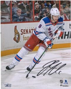 jacob trouba new york rangers autographed 8" x 10" white skating photograph - autographed nhl photos