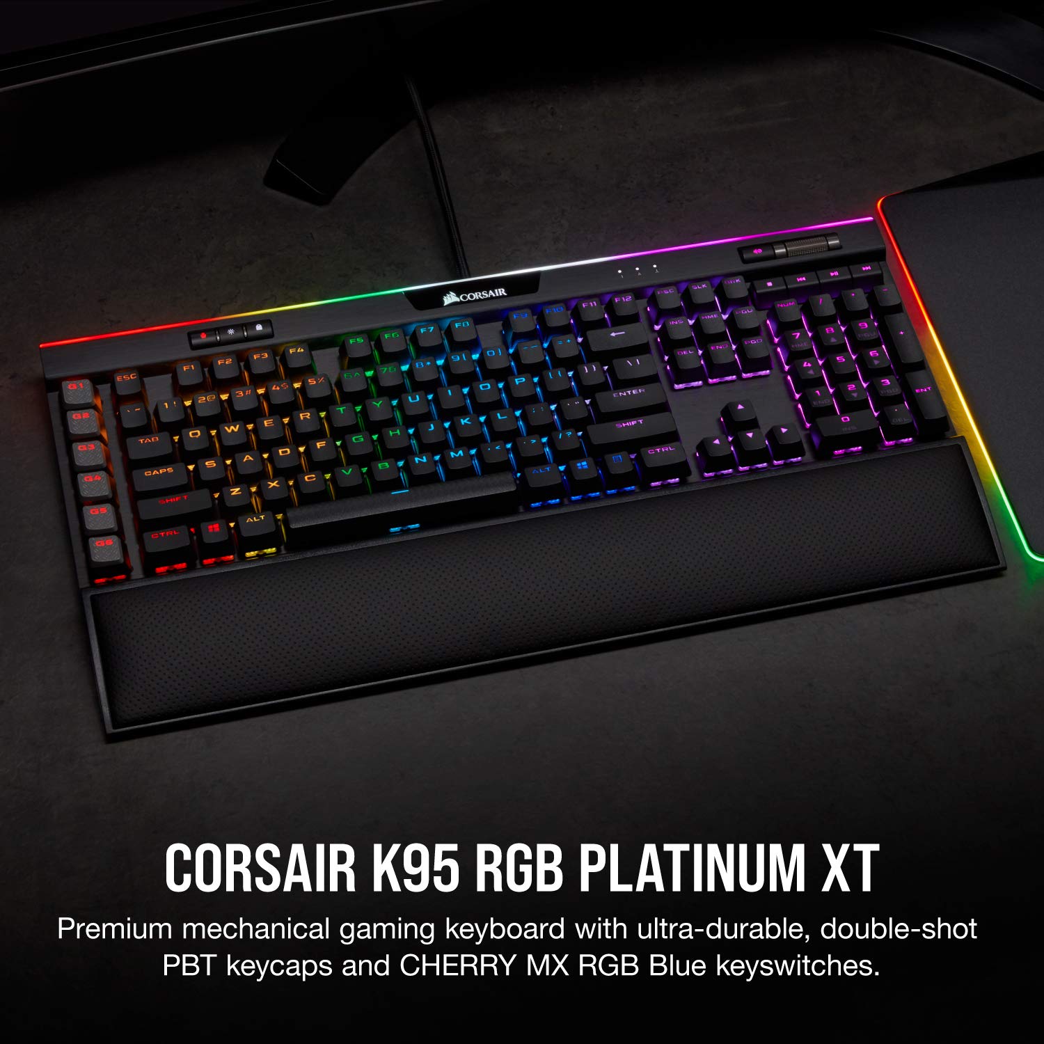 Corsair K95 RGB Platinum XT Mechanical Wired Gaming Keyboard, Backlit RGB LED, Cherry MX RGB Blue, Black