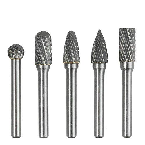 5 PCS Double Cut Tungsten Carbide Rotary Burrs 1/4"(6mm) Shank and 2/5"(10 mm) Head Size Die Grinder Bits for Drilling Polishing Carving Engraving by YEEZUGO