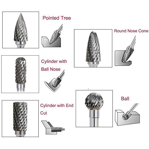 5 PCS Double Cut Tungsten Carbide Rotary Burrs 1/4"(6mm) Shank and 2/5"(10 mm) Head Size Die Grinder Bits for Drilling Polishing Carving Engraving by YEEZUGO