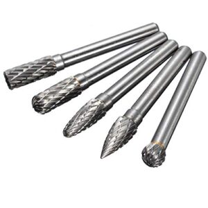 5 PCS Double Cut Tungsten Carbide Rotary Burrs 1/4"(6mm) Shank and 2/5"(10 mm) Head Size Die Grinder Bits for Drilling Polishing Carving Engraving by YEEZUGO