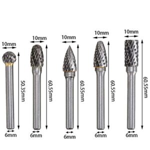 5 PCS Double Cut Tungsten Carbide Rotary Burrs 1/4"(6mm) Shank and 2/5"(10 mm) Head Size Die Grinder Bits for Drilling Polishing Carving Engraving by YEEZUGO